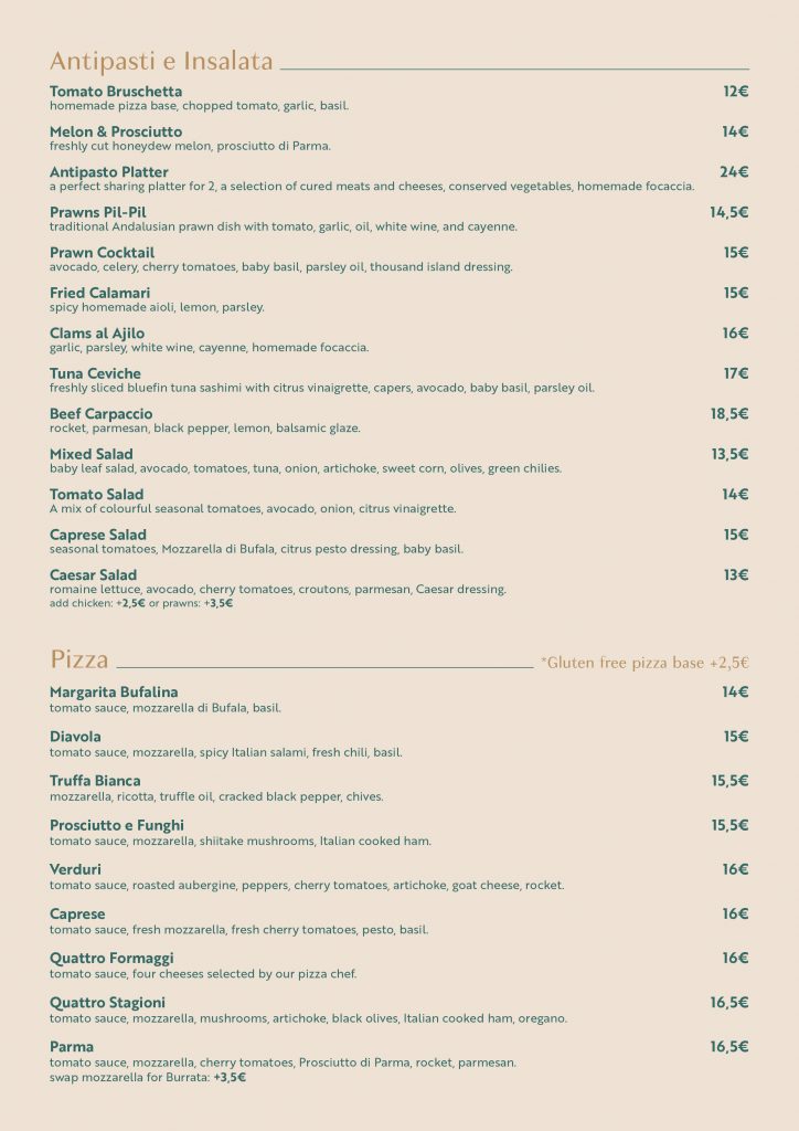 Italian Cuisine Food Menu Marbella